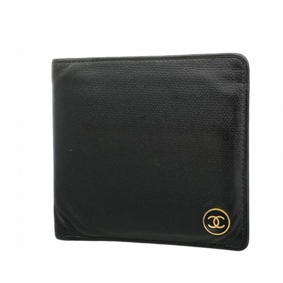 CHANEL | Accessories | Chanel Coco Button Leather Wallet Black Womens ...